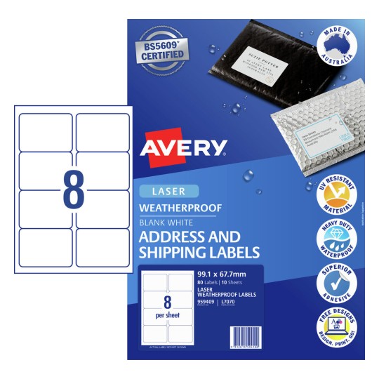 Avery L7070 Weatherproof Permanent Laser Address Label 80 Pack | Elive NZ