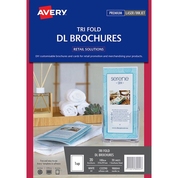 Avery Tri-Fold DL A4 Brochures 20 Sheets 980044 | Elive NZ