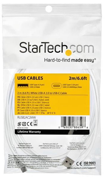Startech 2m USB 2 Type-A to USB Type-C RUSB2AC2MW | Elive NZ Startech 2m USB 2 Type-A to USB Type-C RUSB2AC2MW | Elive NZ