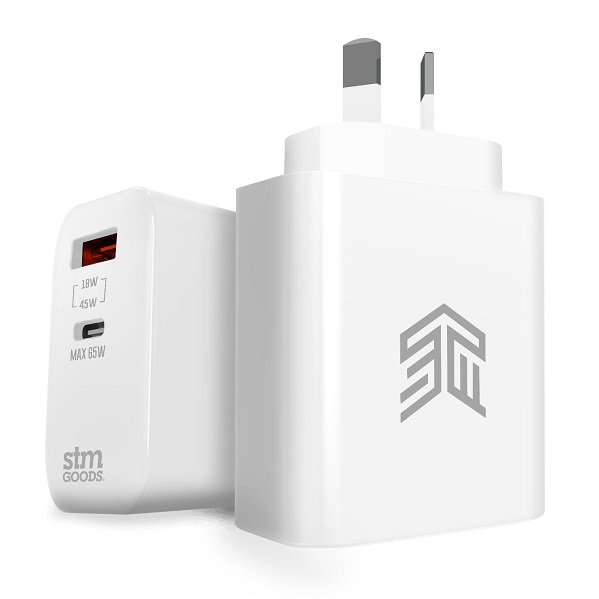 STM 65W USB-C/USB-A Dual Port Power Adapter White | Elive NZ
